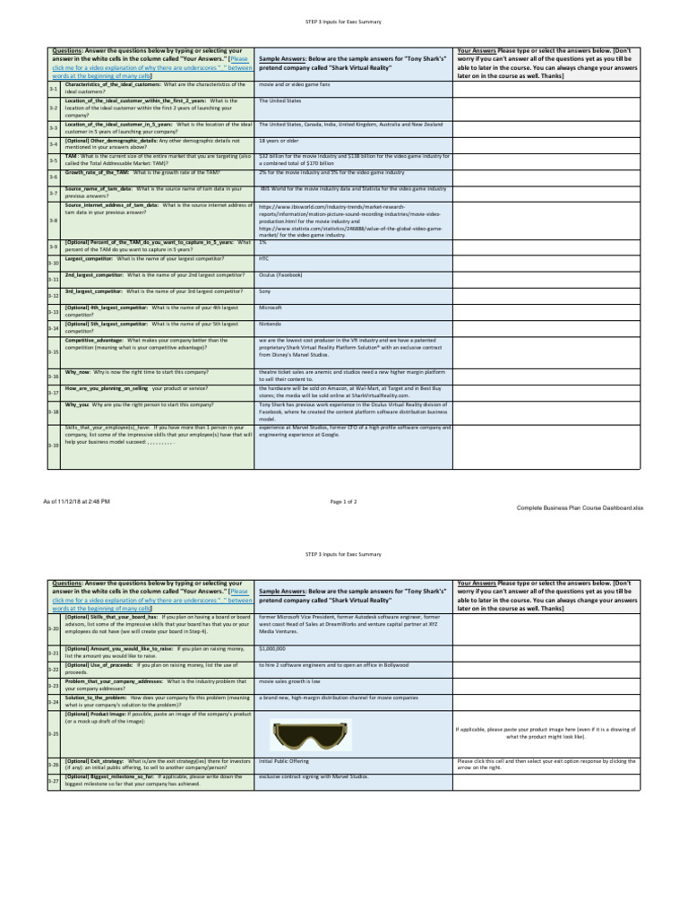 PDF Version of The STEP 3 Inputs For Exec Summary Tab | PDF | Virtual ...