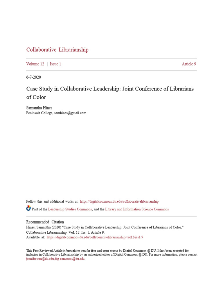 Collaborative Leadership in Librarianship | PDF | Librarian | Leadership