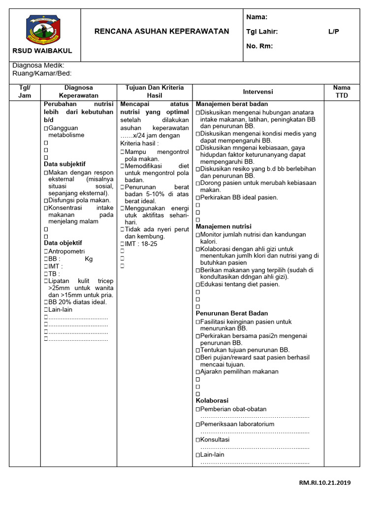 RM - RI.10.21 Askep Perubahan Nutrisi Lebih Dari Kebutuhan Tubuh | PDF