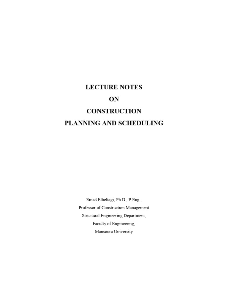 Lecture Notes On Construction Planning and Scheduling | PDF | Net ...