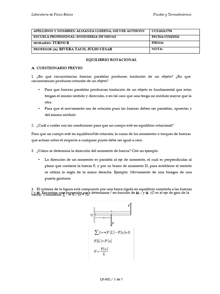 Laboratorio 2 | PDF | Rotación | Fuerza