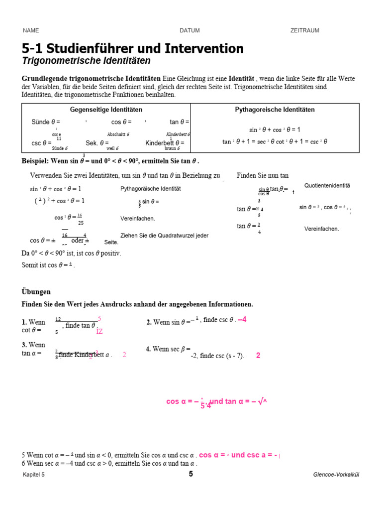 Precalculus Chapter 5 Packet Answers | PDF