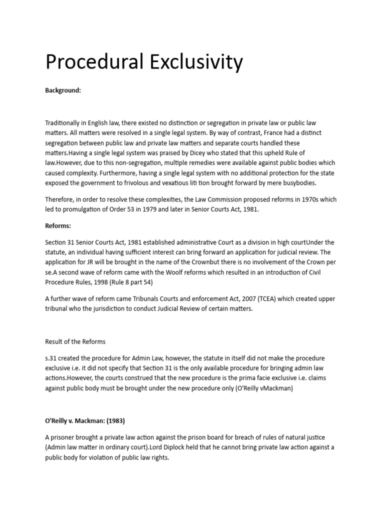 Notes Procedural Exclusivity | PDF | Negligence | Damages