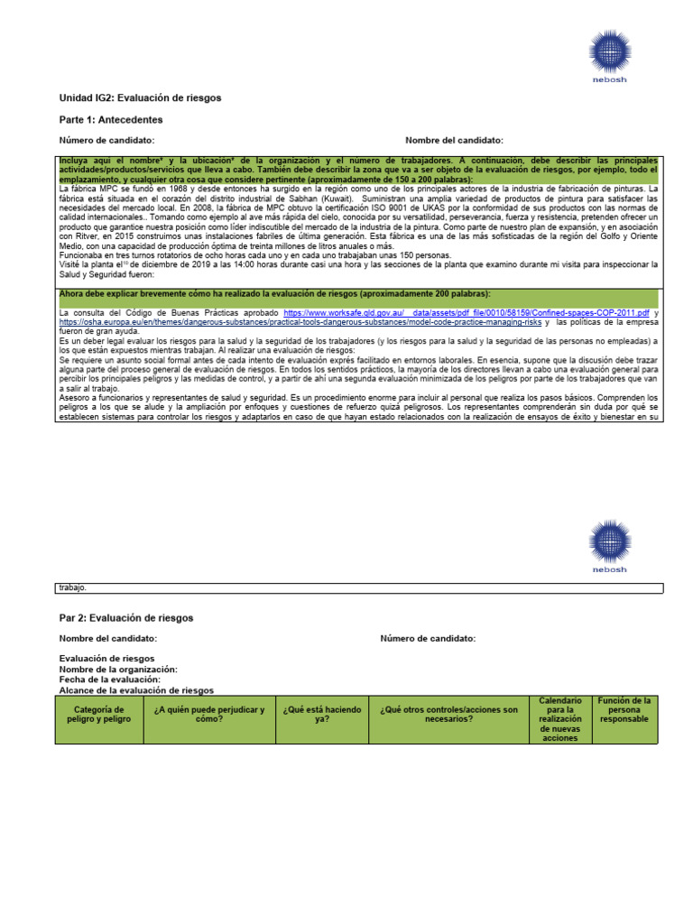 Informe de Evaluación de Riesgos IG2 001 | PDF | Evaluación | ruido