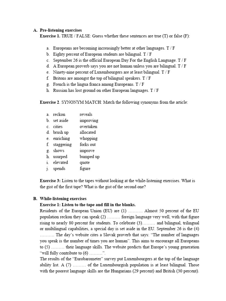 Extra Exercises in Unit 1 | PDF | Multilingualism | Human Communication