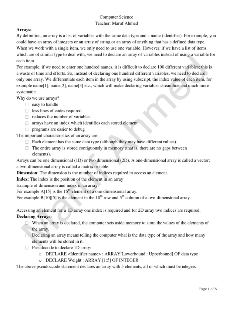 Arrays 1 | PDF | Applied Mathematics | Algorithms And Data Structures