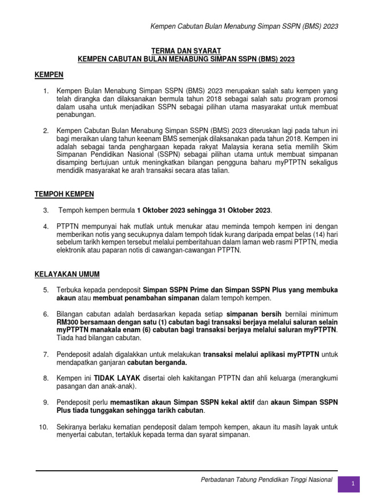 Cabutan BMS 2023: Hadiah SSPN | PDF | Pengelolaan Keuangan & Uang