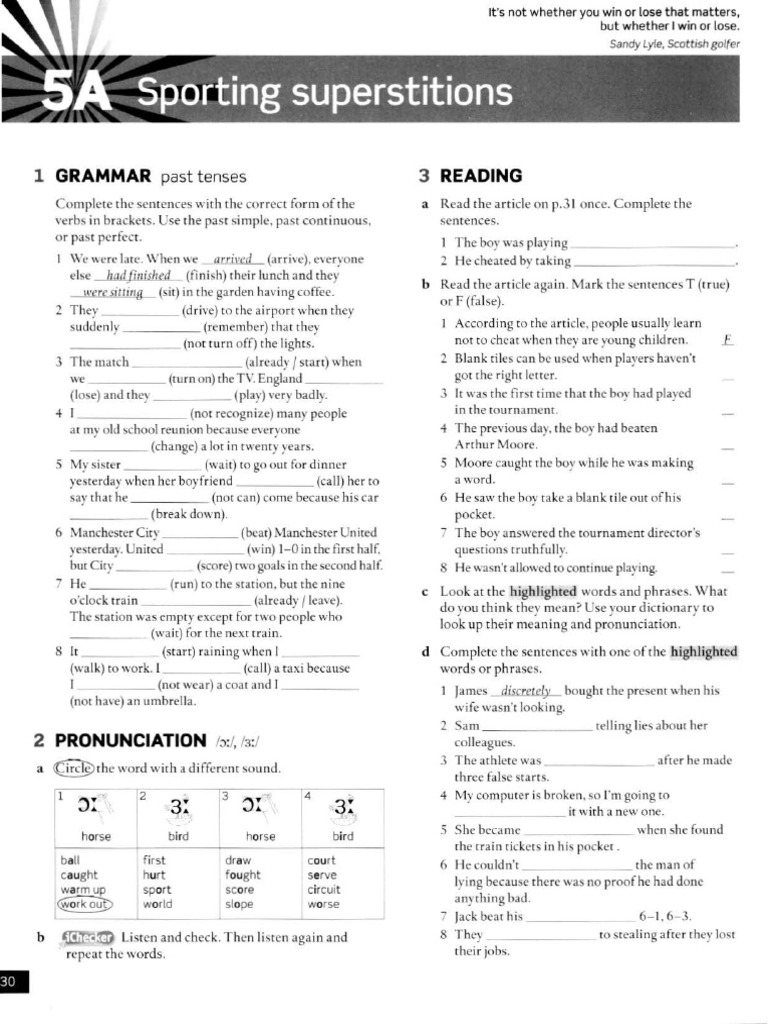 Unit 2 (WB) Sport | PDF | Linguistics | Grammar