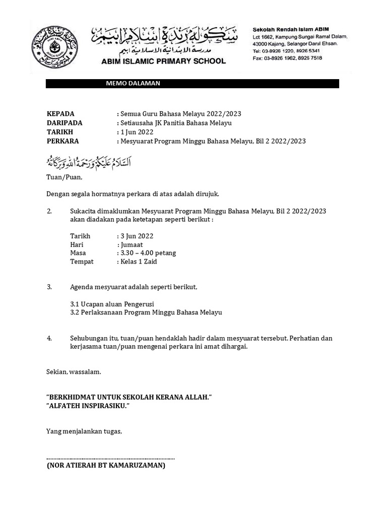 Template Memo Mesyuarat | PDF