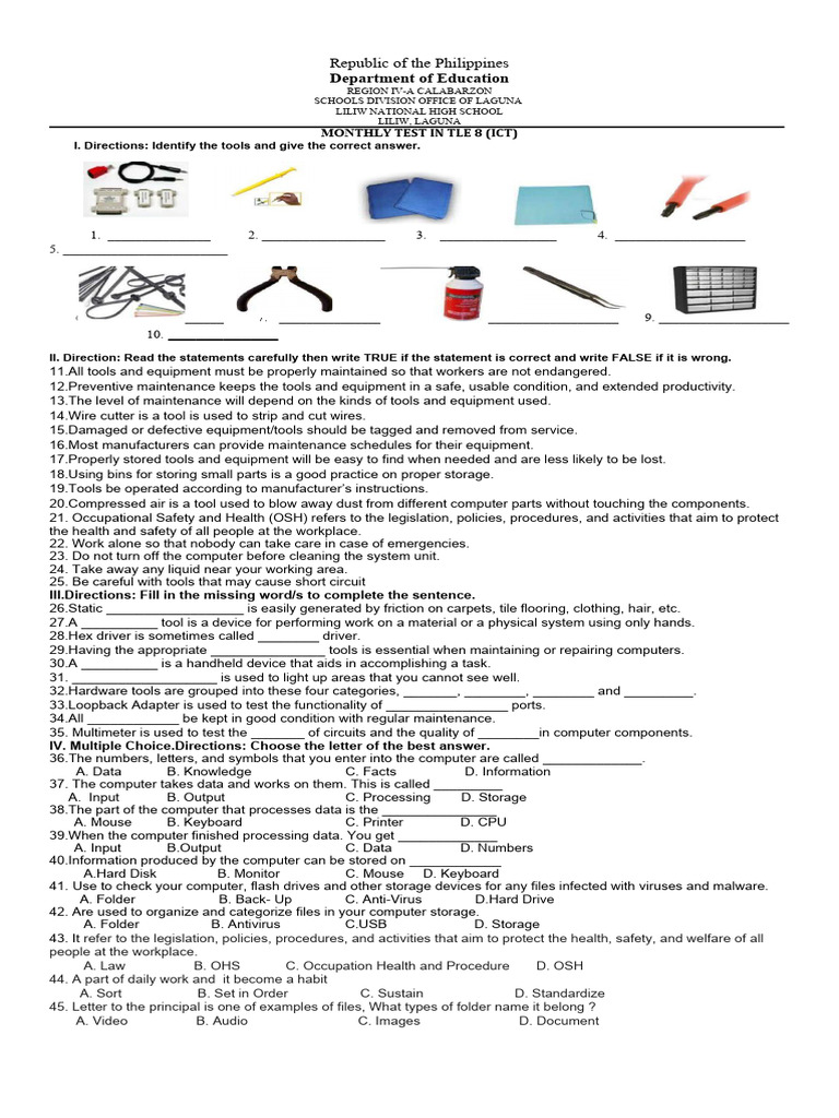 Monthly TLE 8 ICT Test for Students | PDF | Computer Hardware | Input ...
