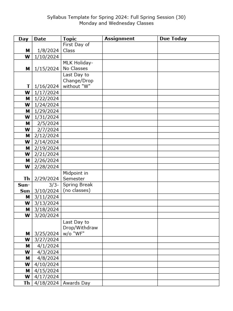 Spring2024 Full MW Syllabus Template | PDF