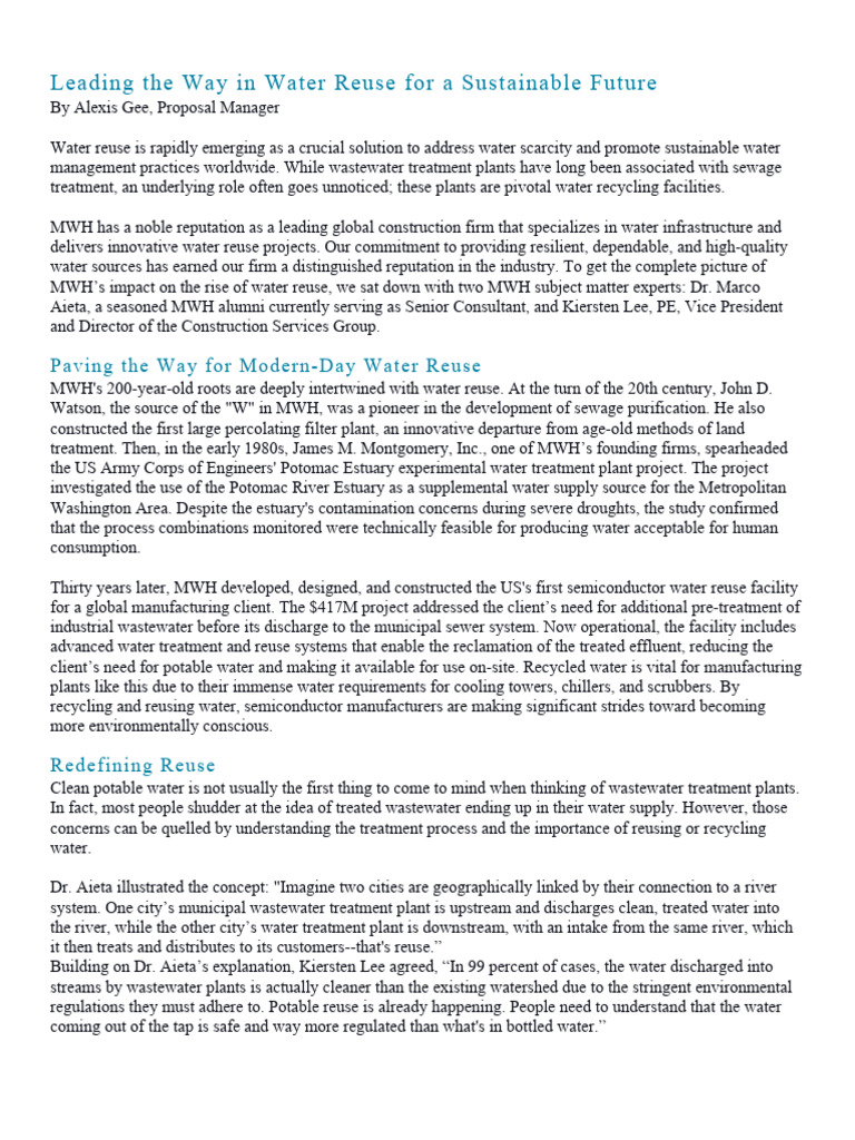 Leading in Water Reuse For A Sustainable Future - Proofed | PDF ...