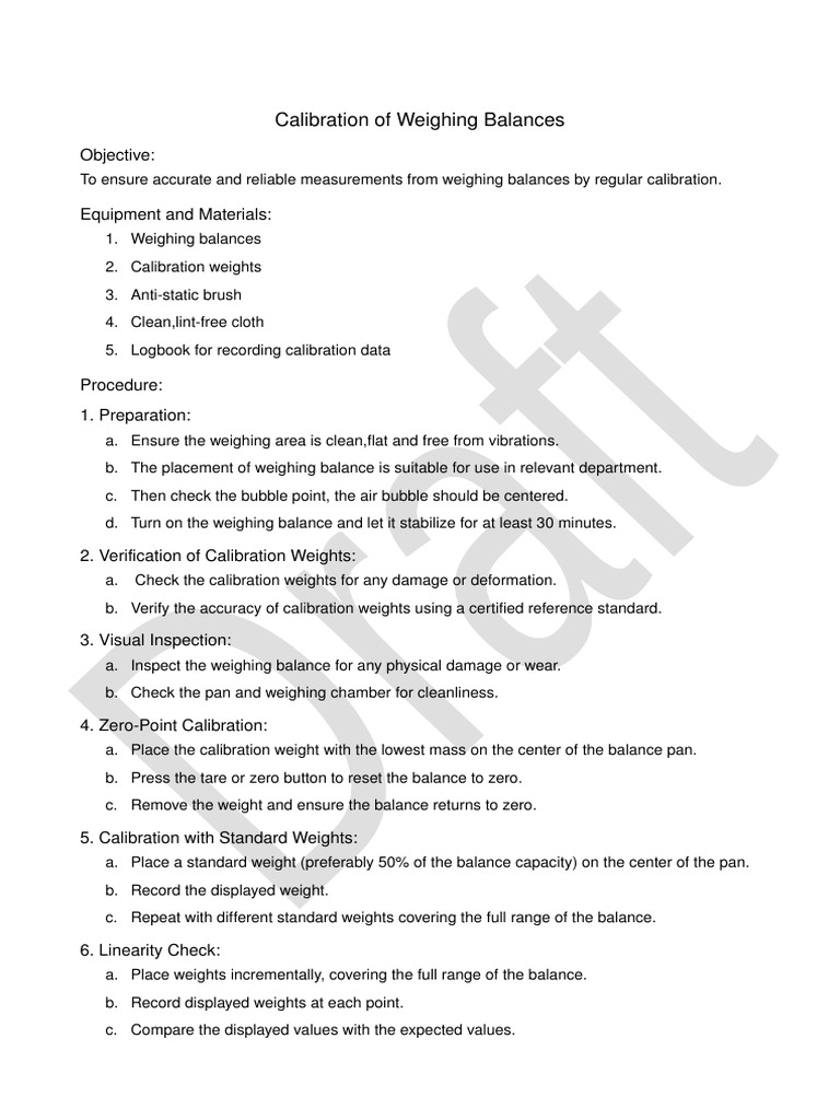 Weighing Balance Calibration SOP | PDF | Weighing Scale | Calibration