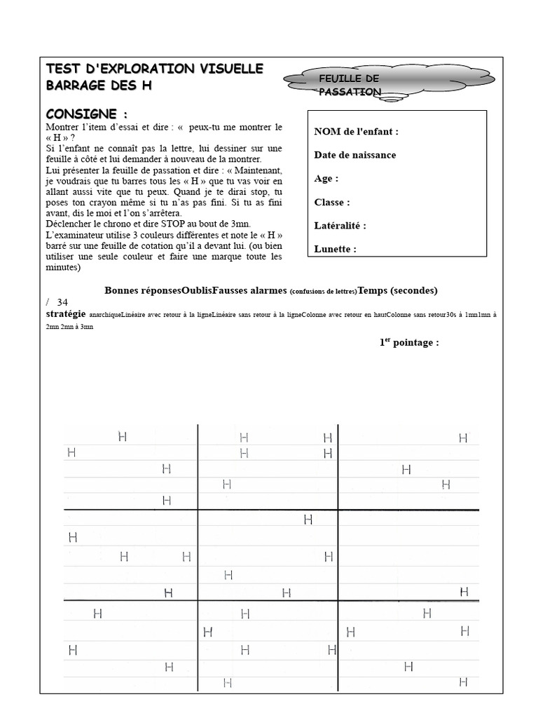 Test de Barrage des H pour Enfants | PDF