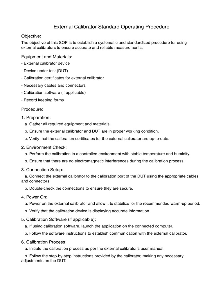 SOP For External Calibrator | PDF | Calibration | Verification And ...