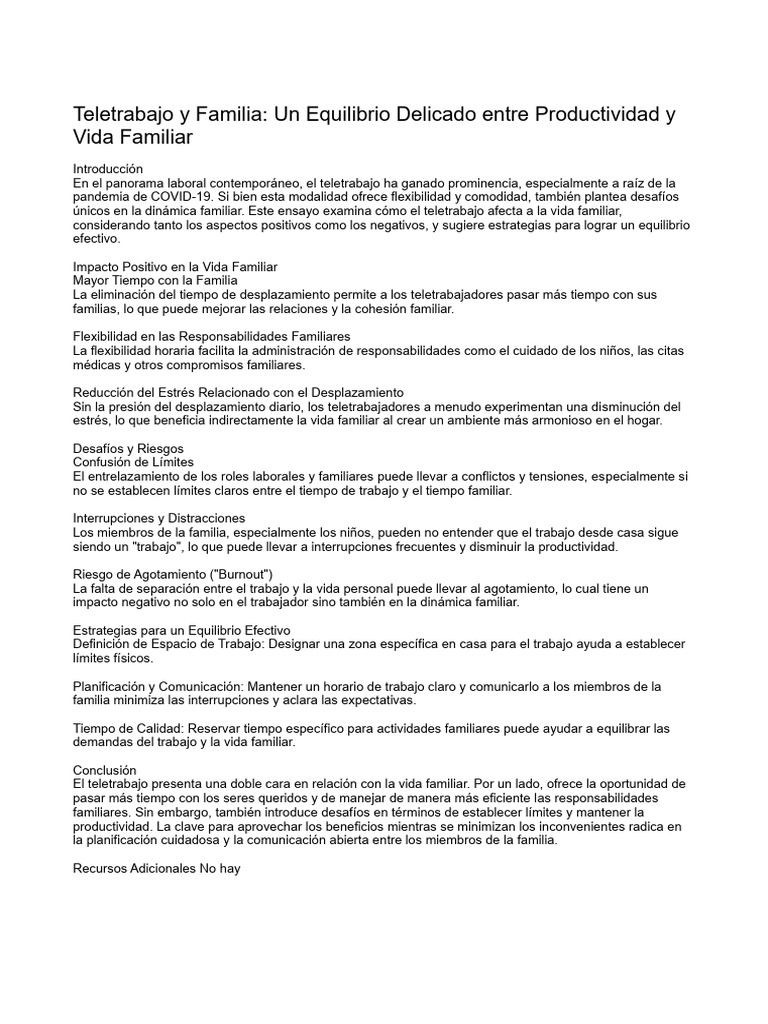 Teletrabajo y Familia | PDF | Economias