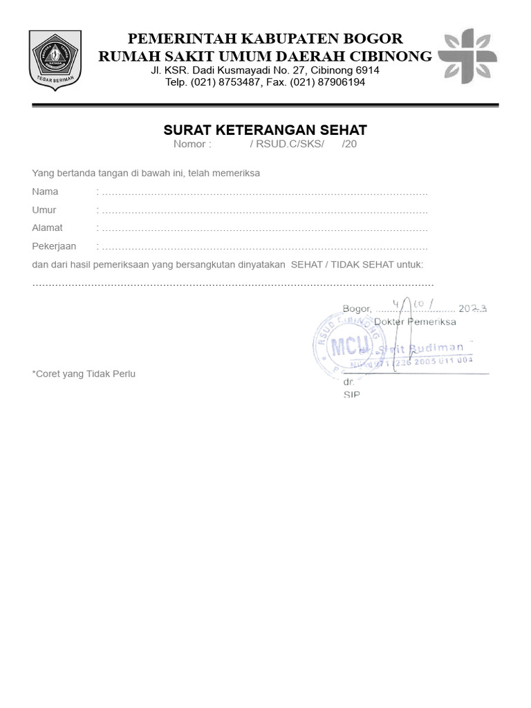 Form Surat Keterangan Sehat | PDF