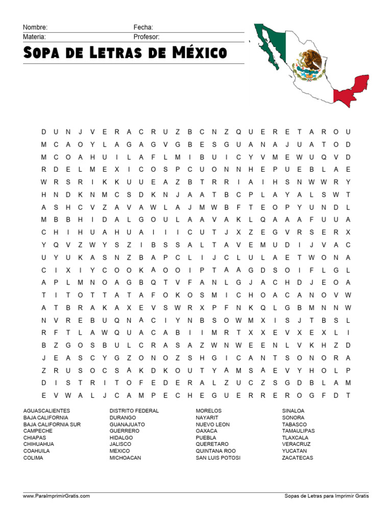 Sopa de Letras de Capitales-1-2 | PDF | México