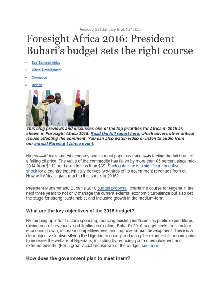 Amadou Sy 2016 Brookings Brief On Nigeria's Budget | PDF | Fiscal ...