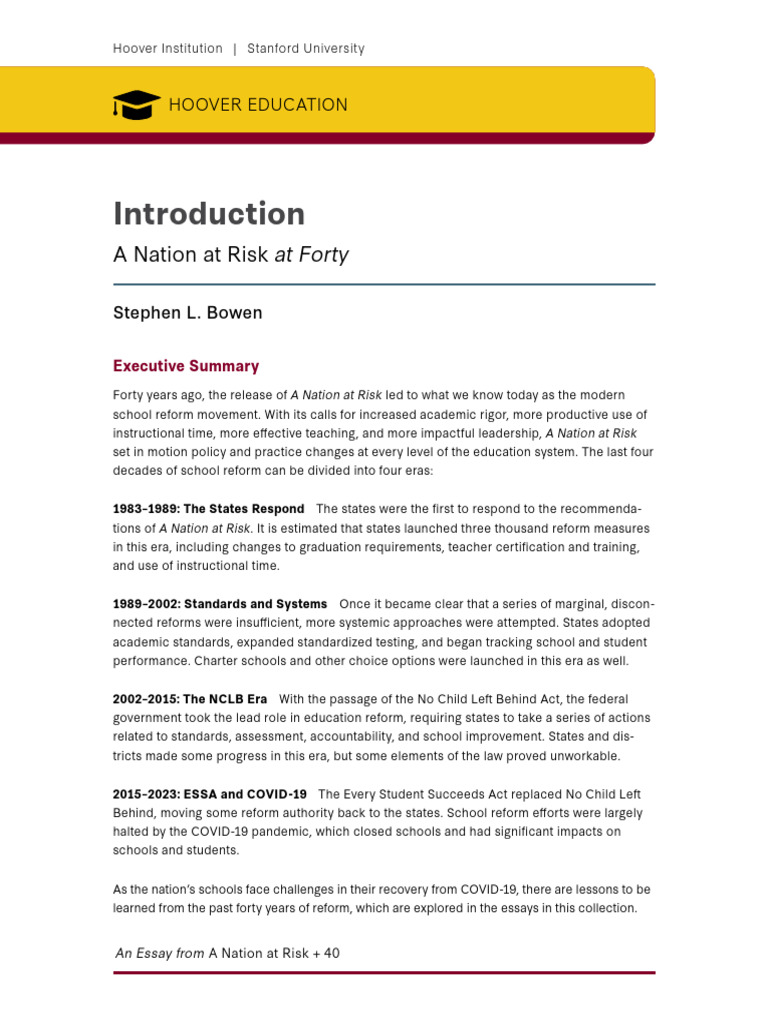 Introduction: A Nation at Risk at Forty | PDF | No Child Left Behind ...