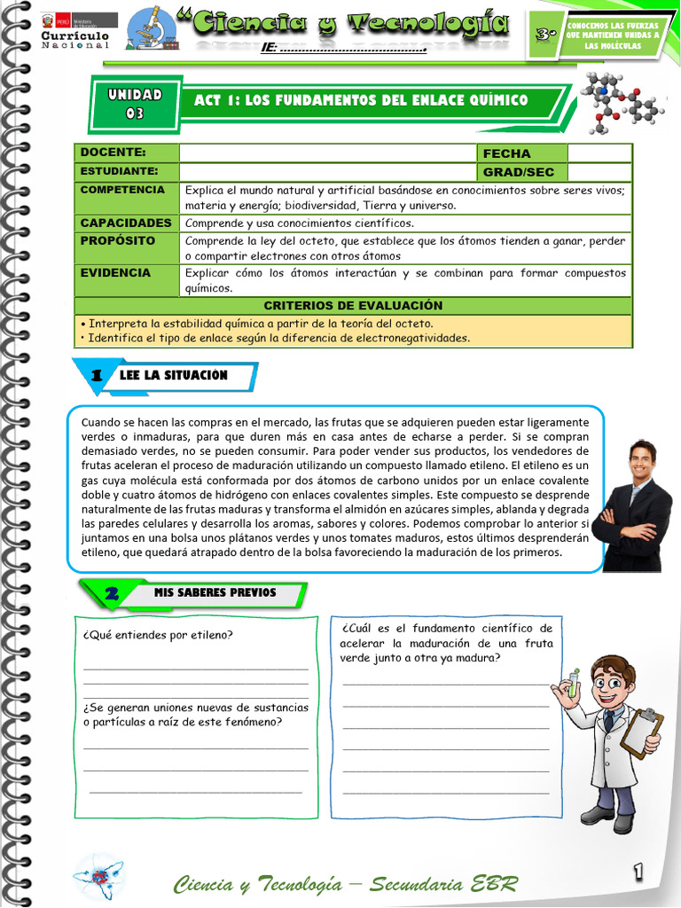 A-3º Act 1 Cyt Und 3 - Sem 1 | PDF | Enlace químico | Enlace covalente