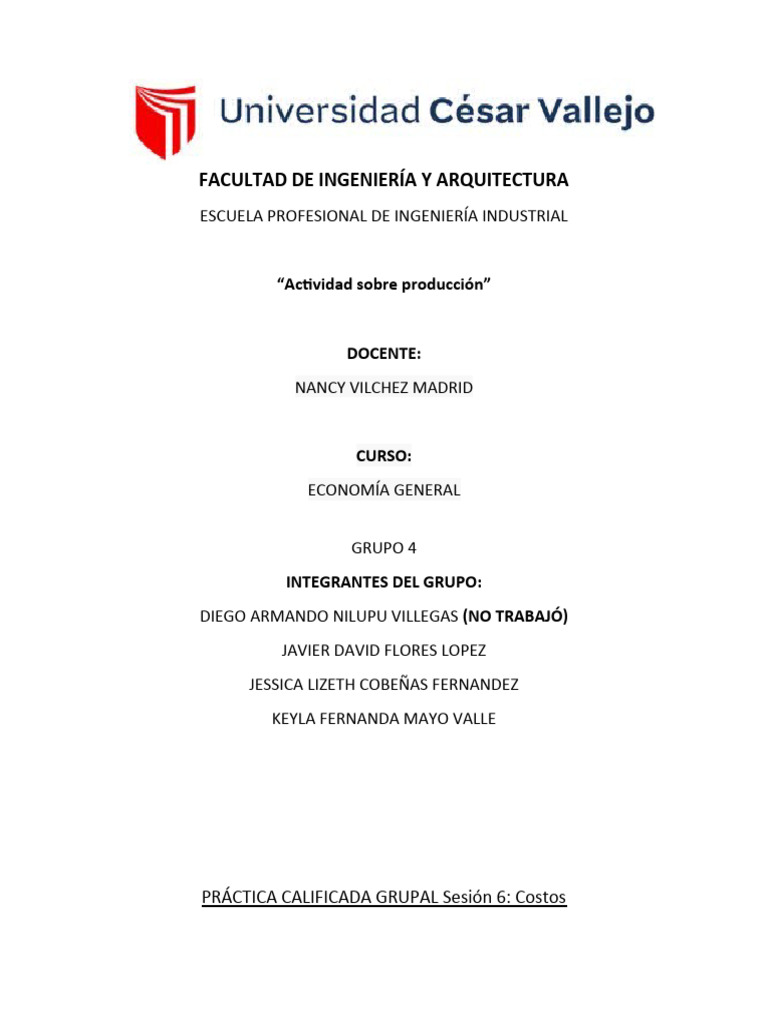 PRÁCTICA CALIFICADA GRUPAL Sesión 6, GRUPO 4 | PDF