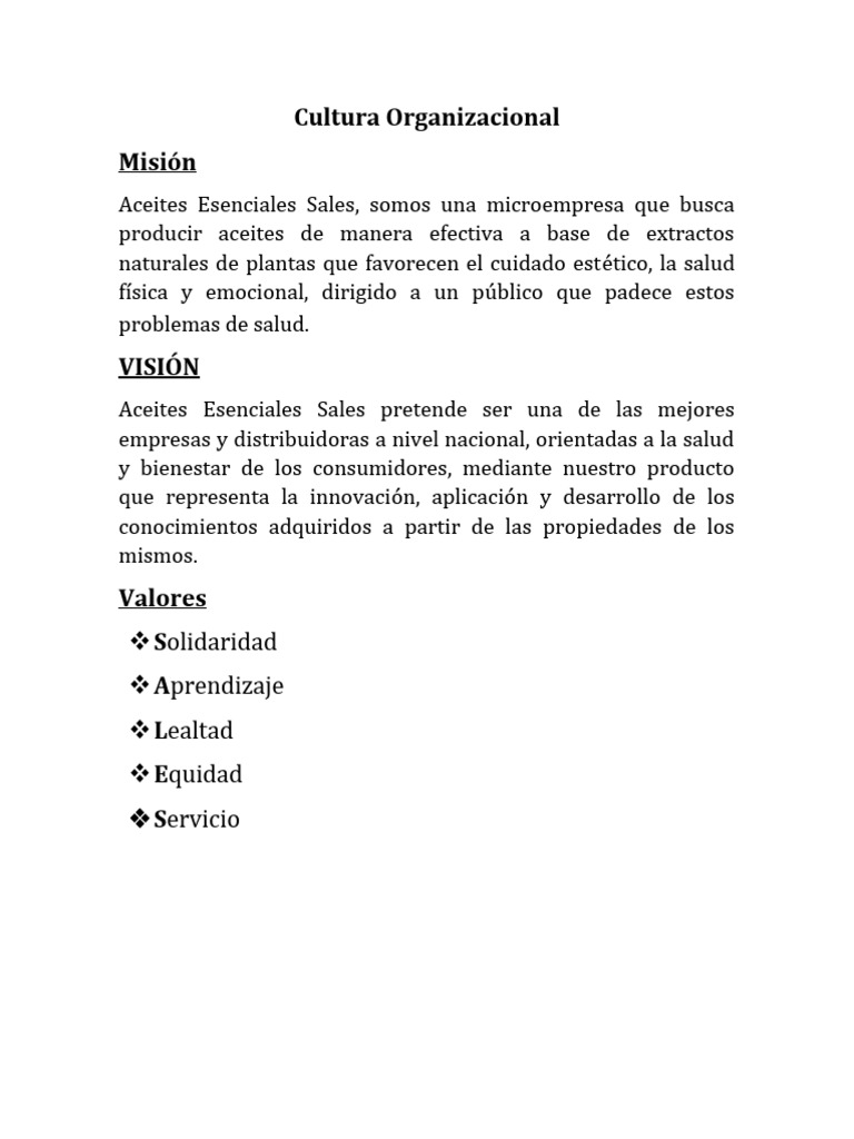 Mision, Vision, Valores | PDF