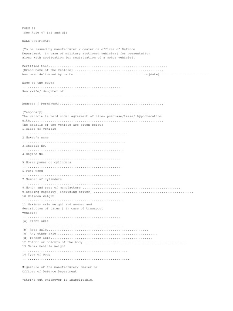 Form - 21 A | PDF | Axle | Vehicle Technology