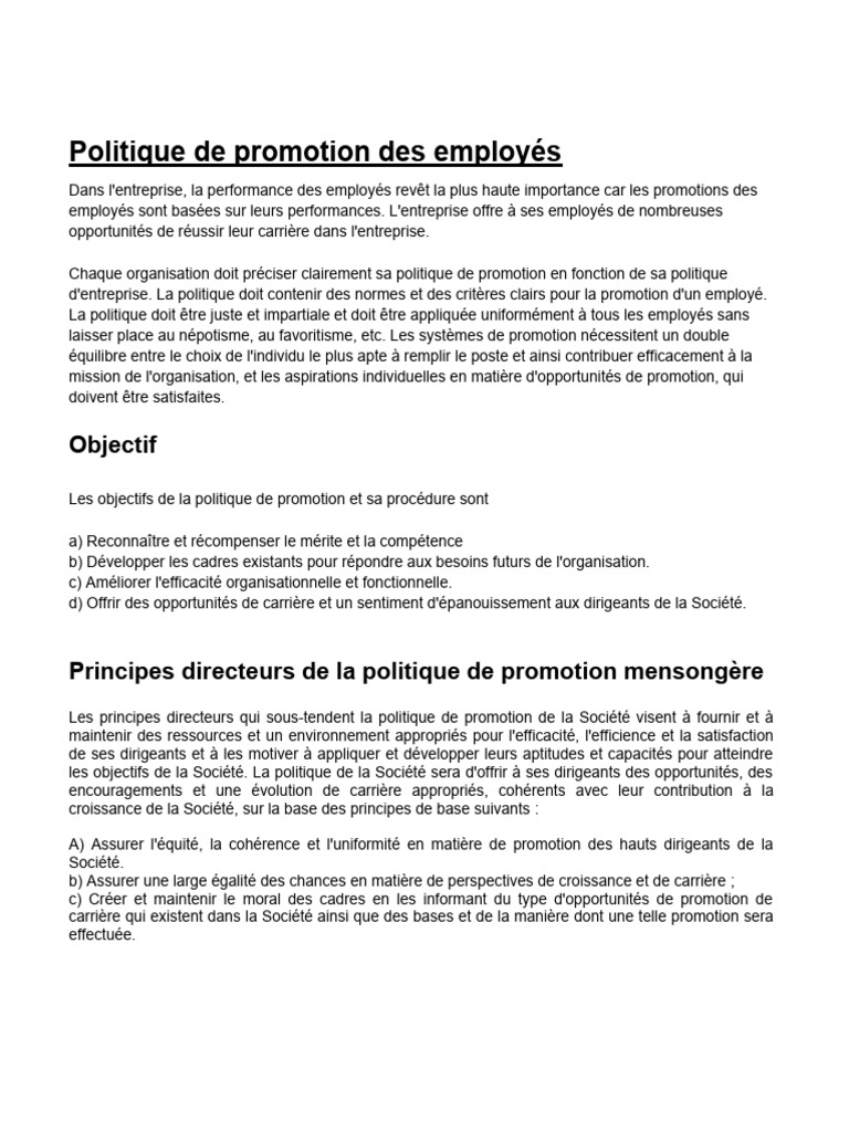 Politique de Promotion Des Employés | PDF