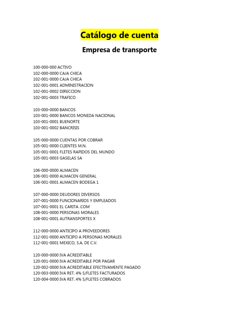 Catálogo de Cuentas de Transporte | PDF | Depreciación | Impuesto al ...