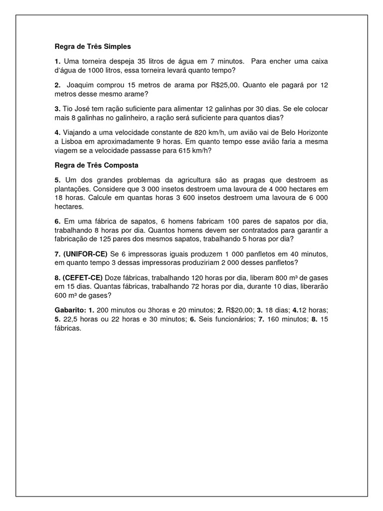 Regra de Três Simples e Composta | PDF