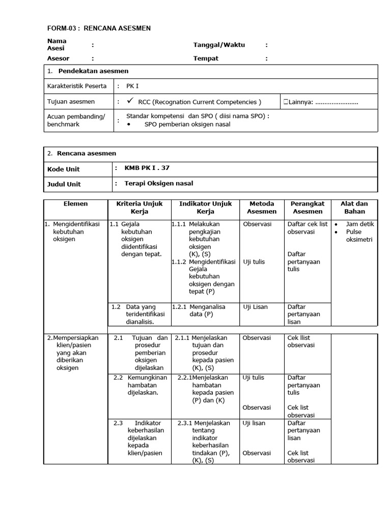 FORM-03 Perencanaan Asesmen | PDF