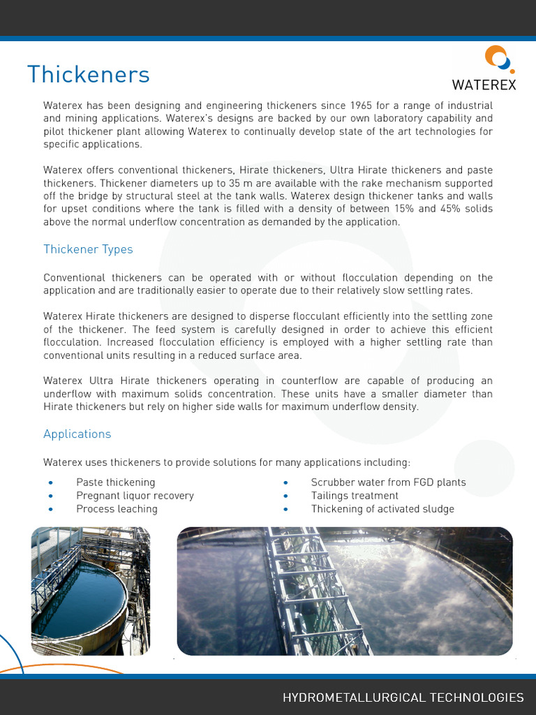 Waterex Thickeners | Download Free PDF | Chemistry | Industrial Processes