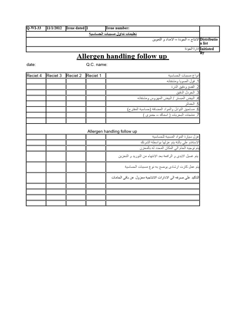 Allergen Follow Up Forms | PDF