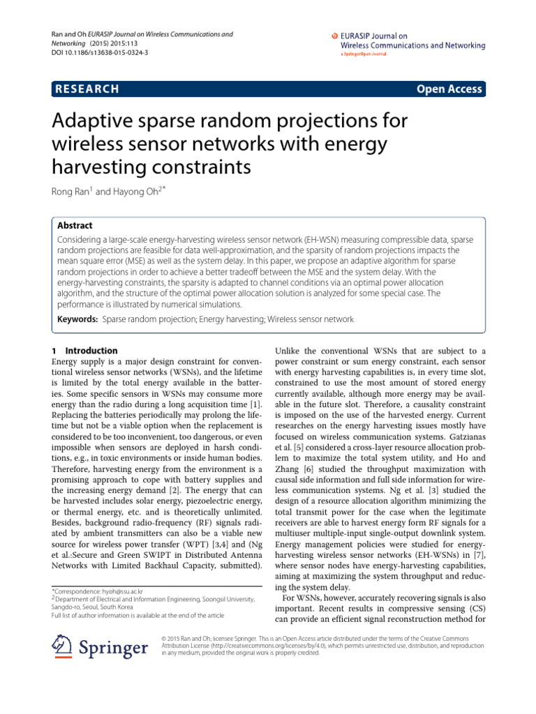 Adaptive Sparse Random Projections for Wireless Sensor Networks With Energy Harvesting ...