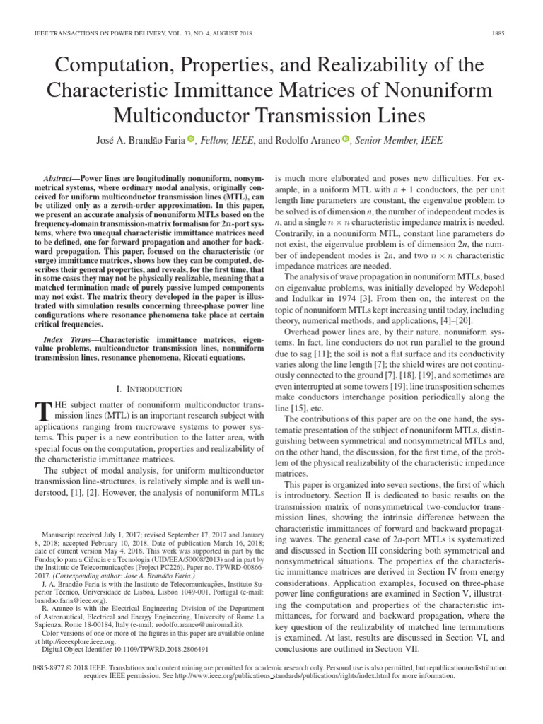 Computation, Properties, and Realizability of The Characteristic Immittance Matrices of ...