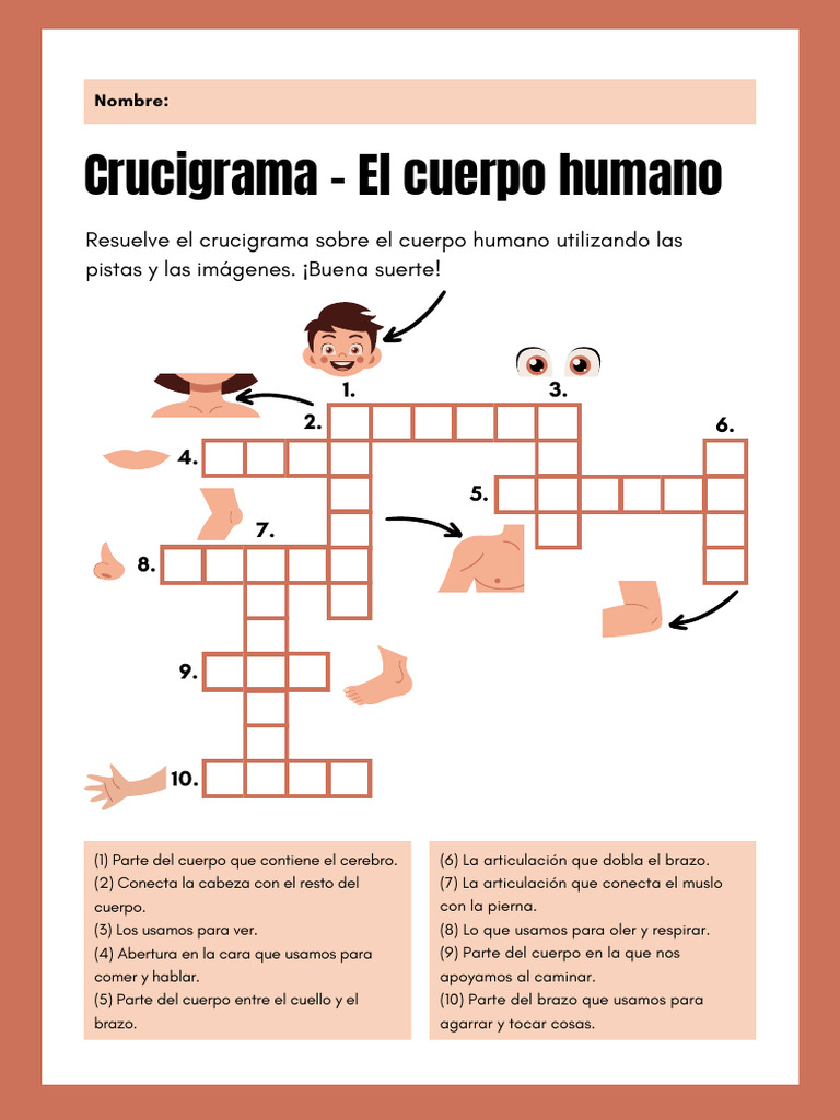 El Cuerpo Humano Crucigrama Ficha de Ejercicios Marrón Ilustrativo | PDF