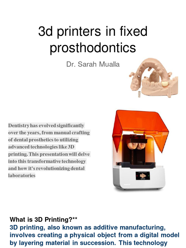3d Printers in Fixed Prosthodontics: Dr. Sarah Mualla | PDF | 3 D ...