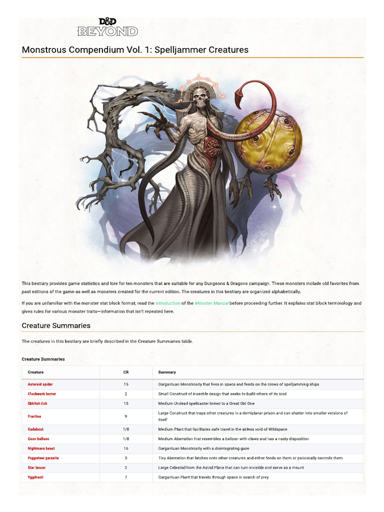 Monstrous Compendium Vol. 1 Spelljammer Creatures | PDF