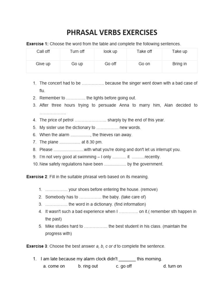 Phrasal Verbs Exercises Group 9 | PDF