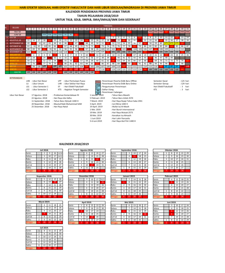 SK Kalender Pendidikan 2018-2019 JATIM | PDF