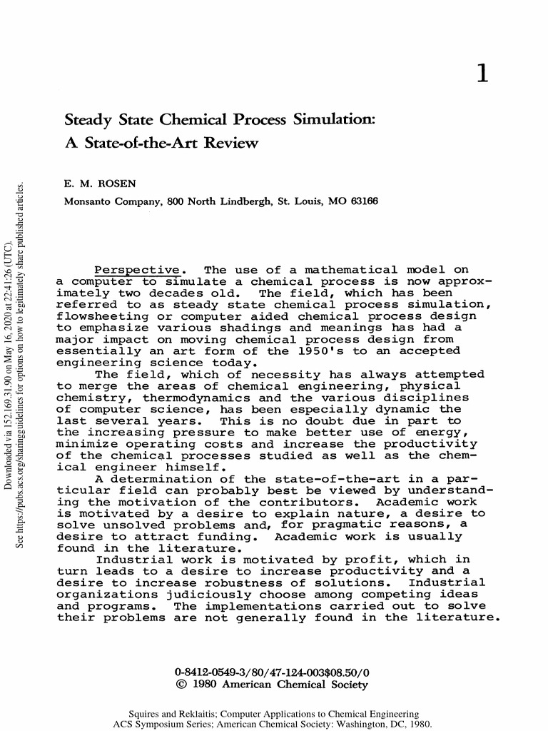 Steady State Chemical Process Simulation A State-Of-The-Art Review - Rosen | PDF | Science ...