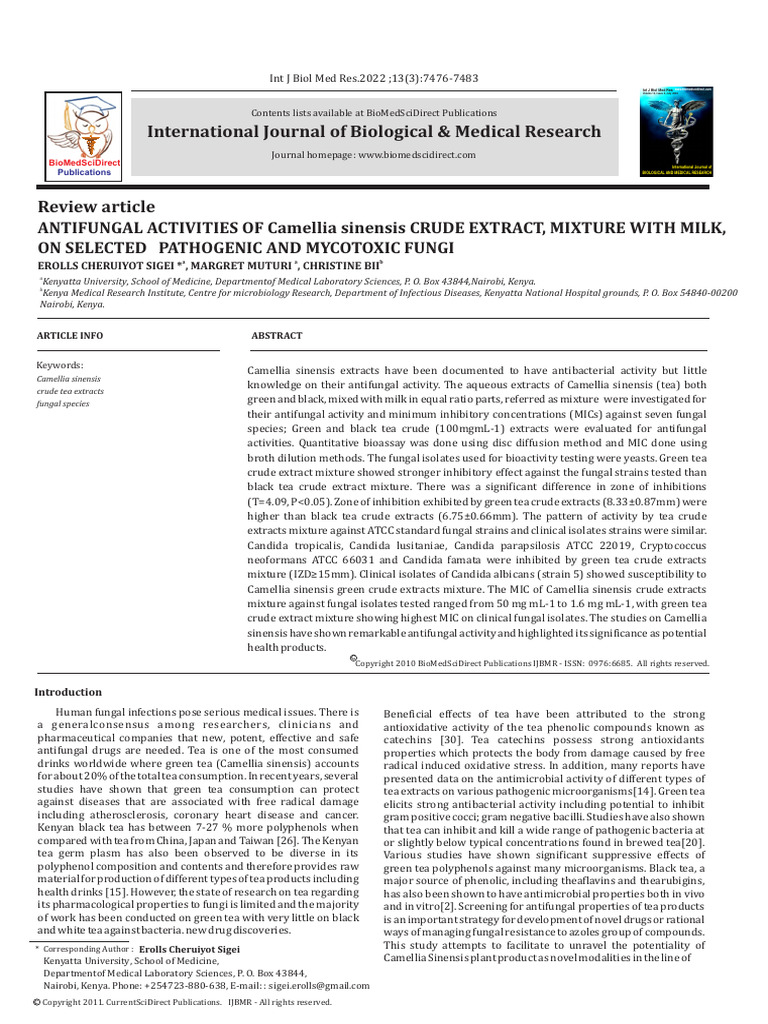 Antifungal Activities Of Camellia Sinensis Crude Extract Mixture With