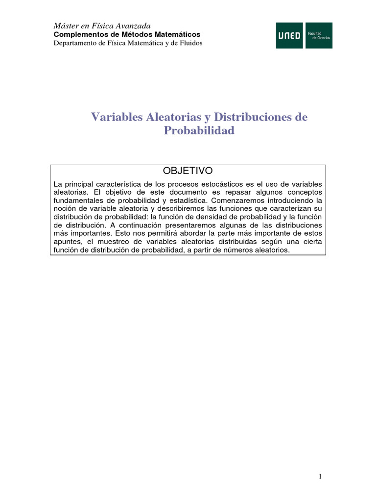 Comp. Variables Aleatorias y Distribuciones de Probabilidad | PDF