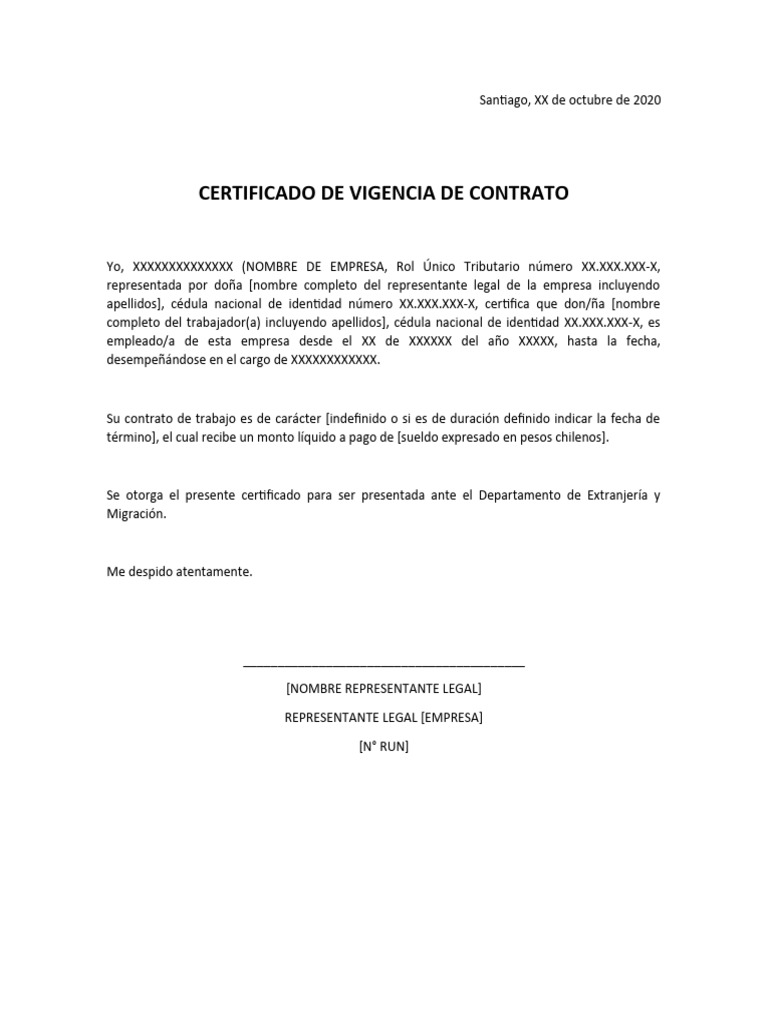 Certificado de Vigencia de Contrato MODELO | PDF