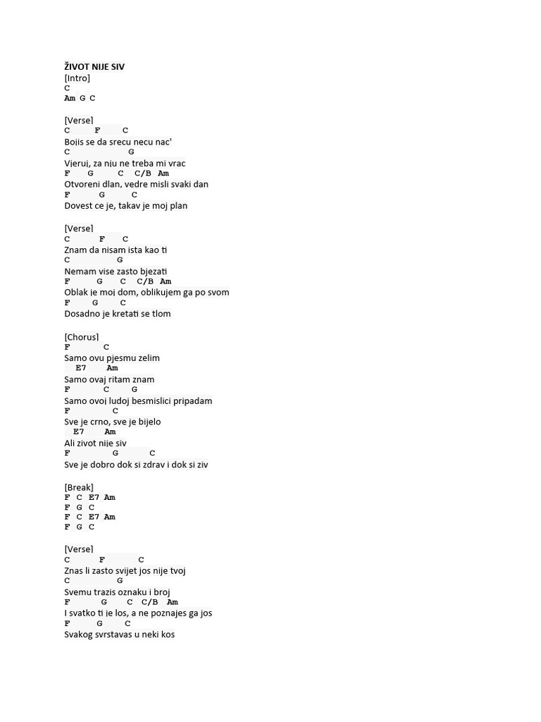 Zivot Nije Siv Akordi | PDF