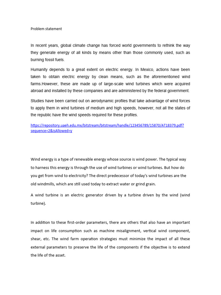 Problem Statement | PDF | Wind Turbine | Wind Power