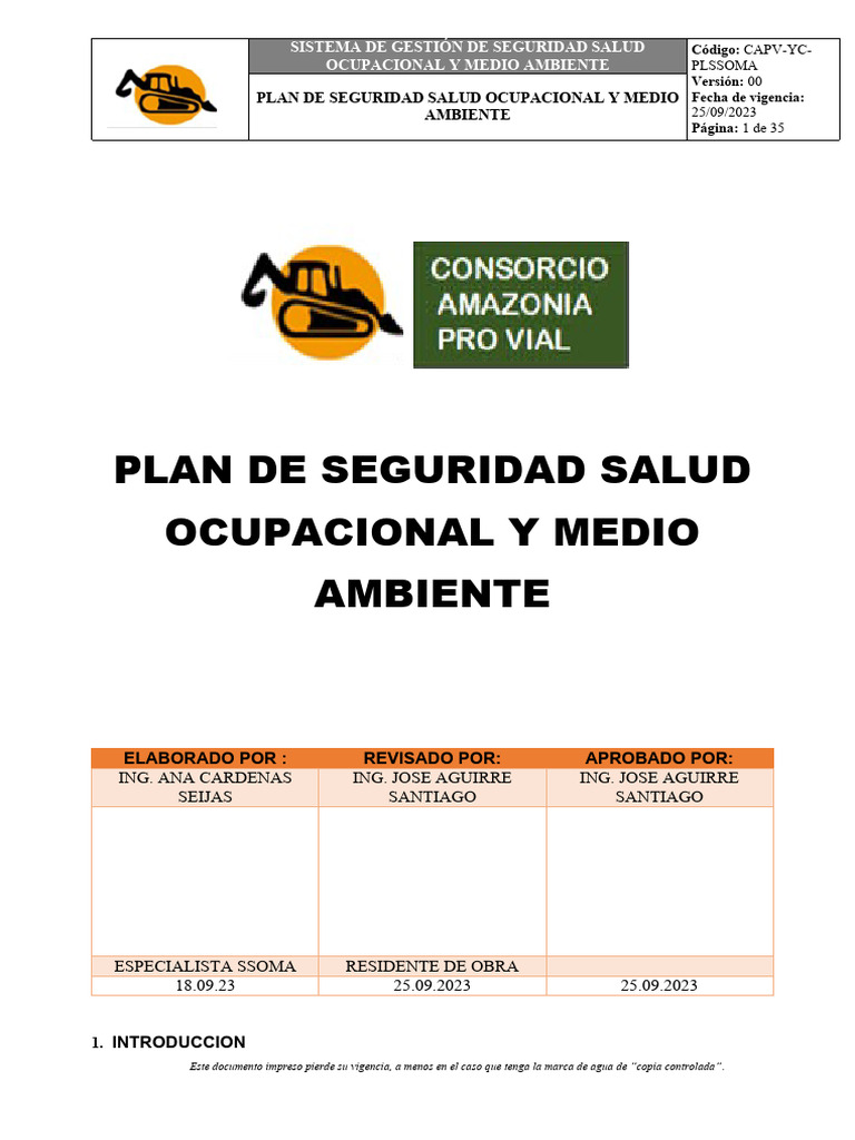 Plan de Seguridad, Salud Ocupacional y Medio Ambiente | PDF
