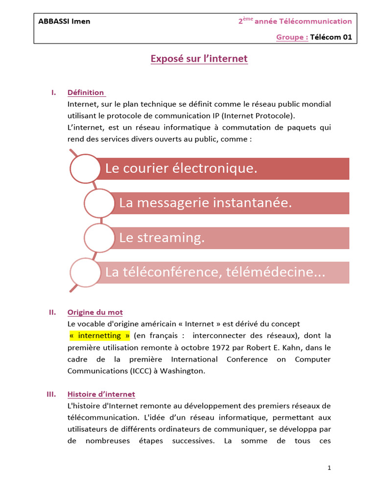 Compte Rendu Exposé | PDF | l'Internet | Protocole de contrôle de transmission