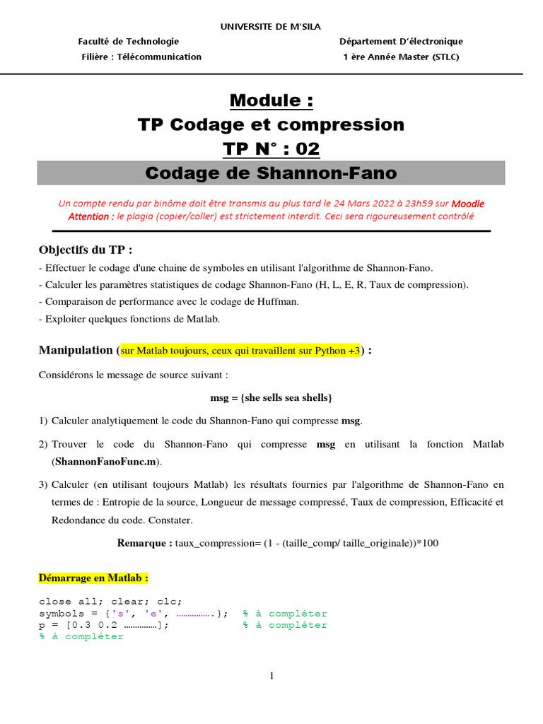 TP N°02 Codage Shanon-Fano | PDF | Compression de données | Programmation informatique